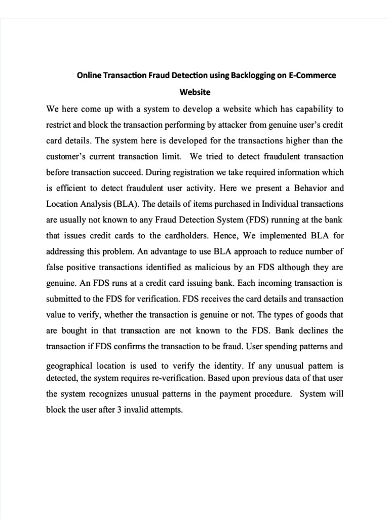 PDF Online Transaction Fraud Detection Using Backlogging On e Commerce Website DD | PDF
