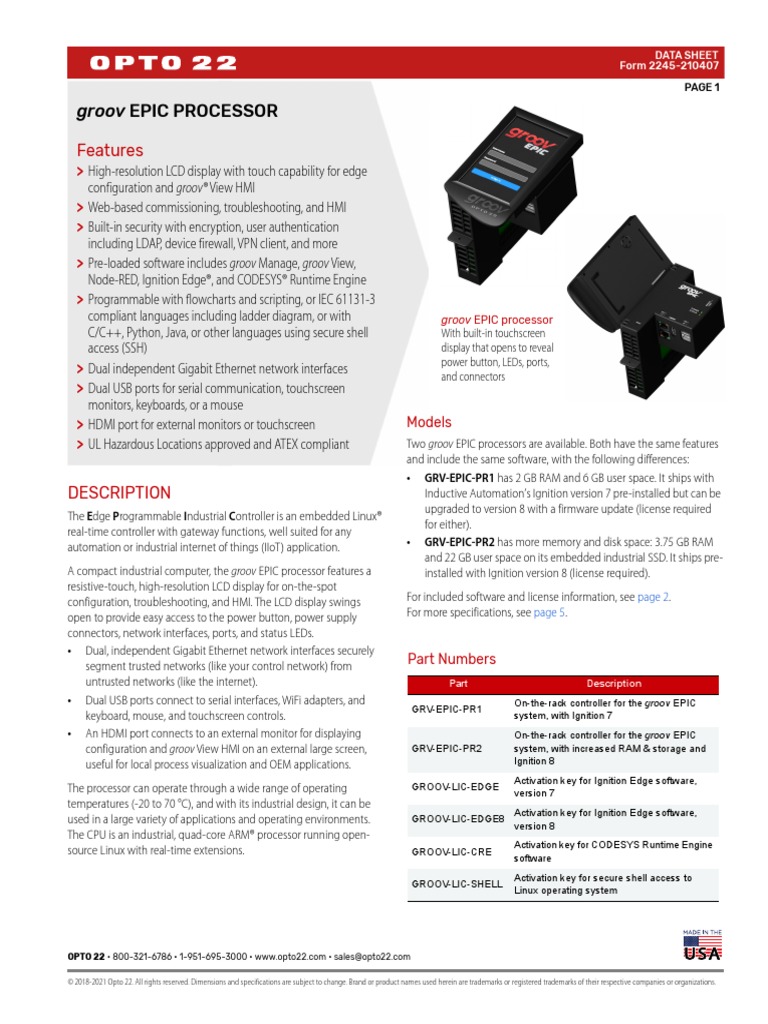 2245 Groov EPIC Processor Data Sheet | PDF | Computer Network | Input ...