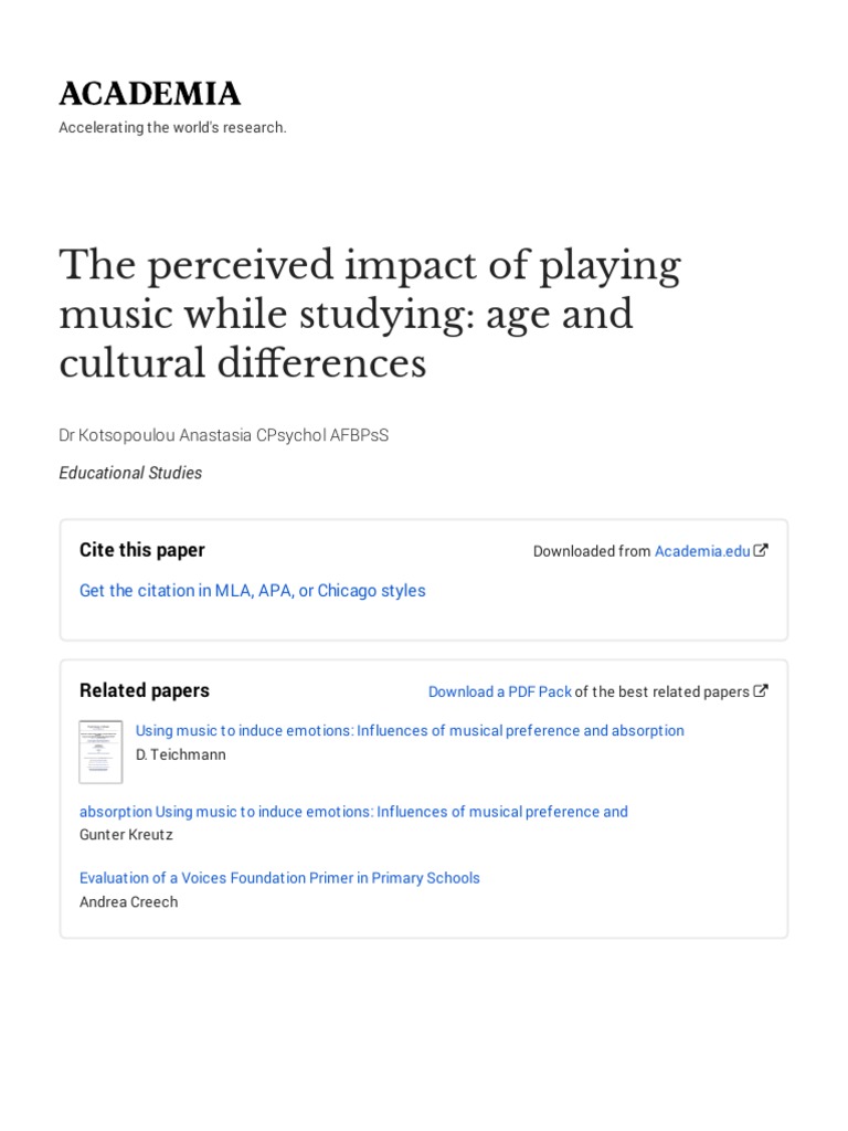 Music's Impact on Studying: Age & Culture | PDF | Psychology ...