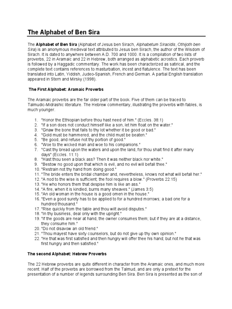 The Alphabet of Ben Sira: Aramaic and Hebrew Proverbs with Commentary ...