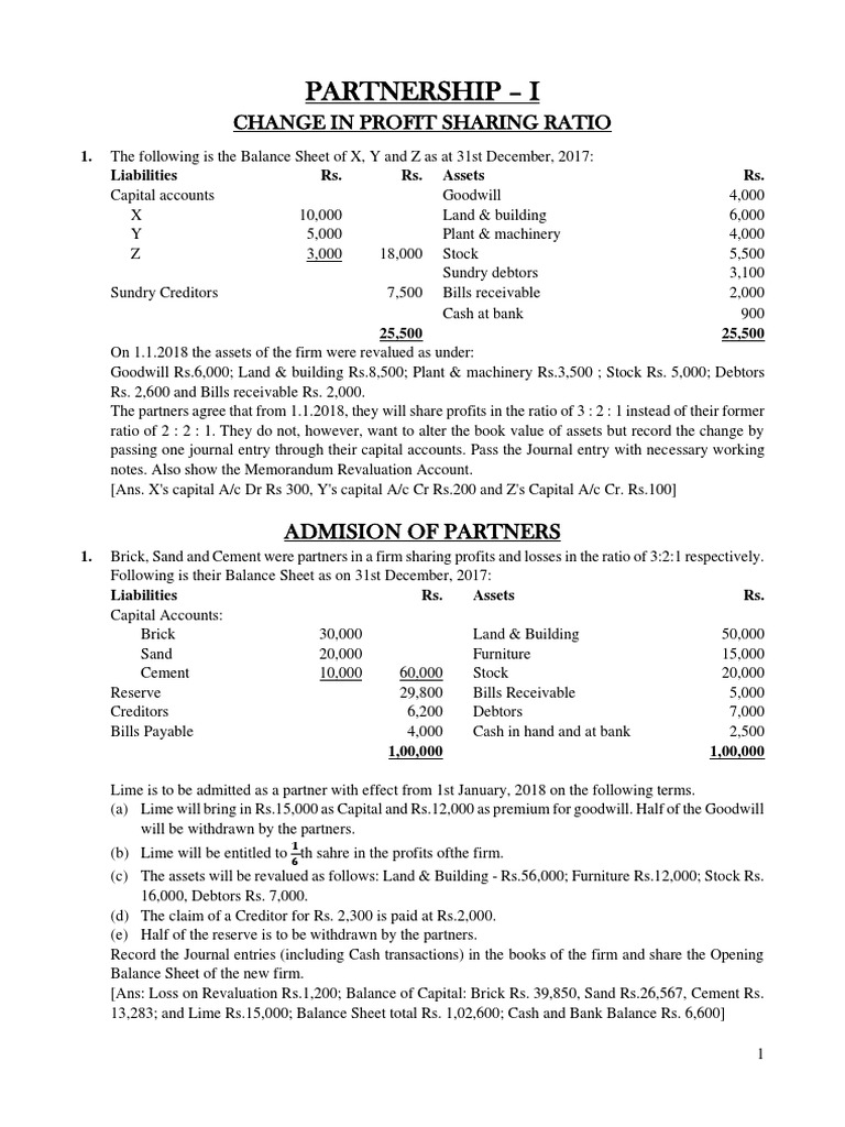 Partnership - I: Change in Profit Sharing Ratio | PDF | Balance Sheet ...