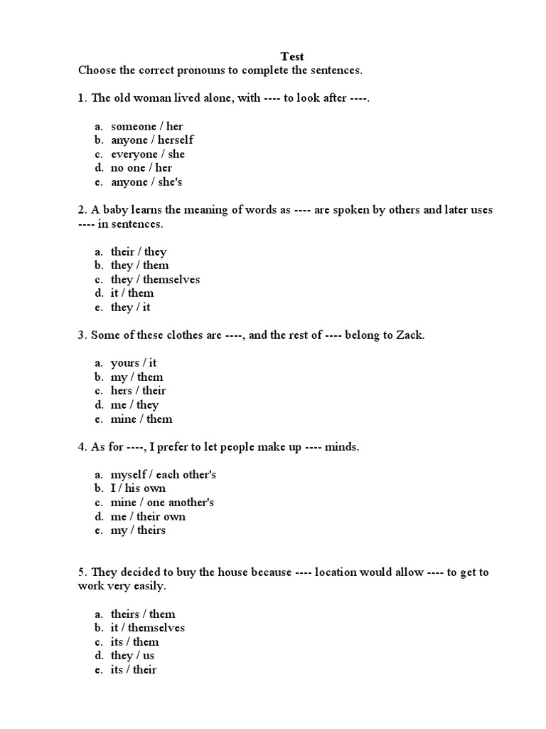 Pronouns Test | PDF | Linguistics | Syntax