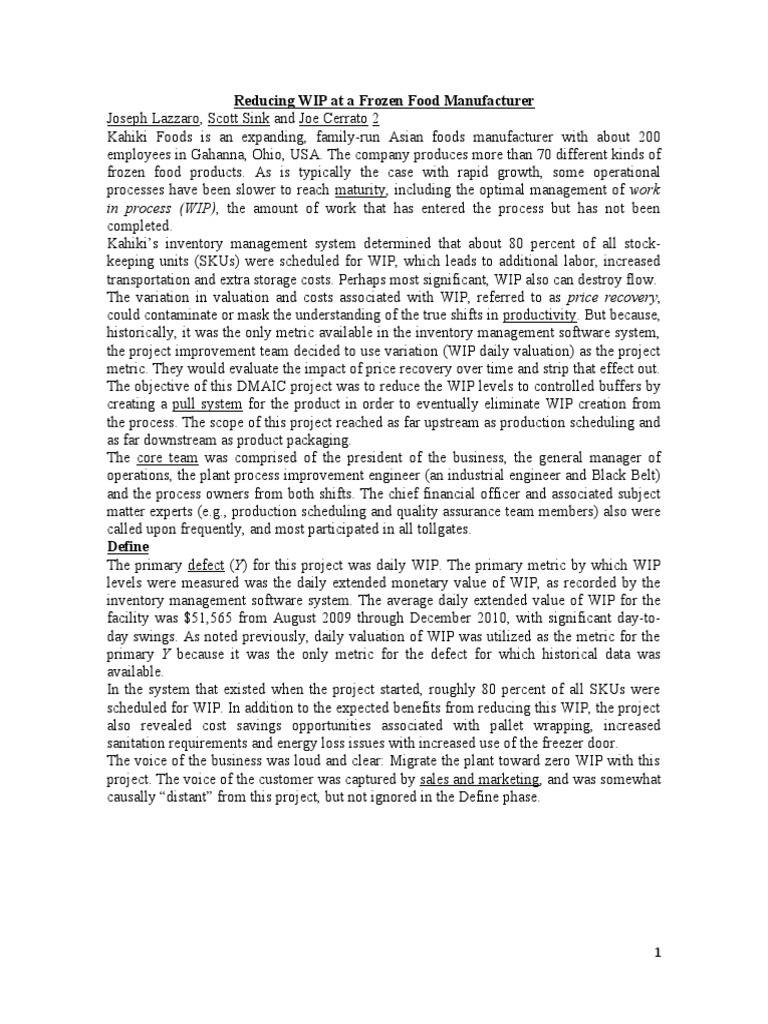 Case 3 I Six Sigma Reducing WIP at A Frozen Food Manufacturer | PDF | P ...