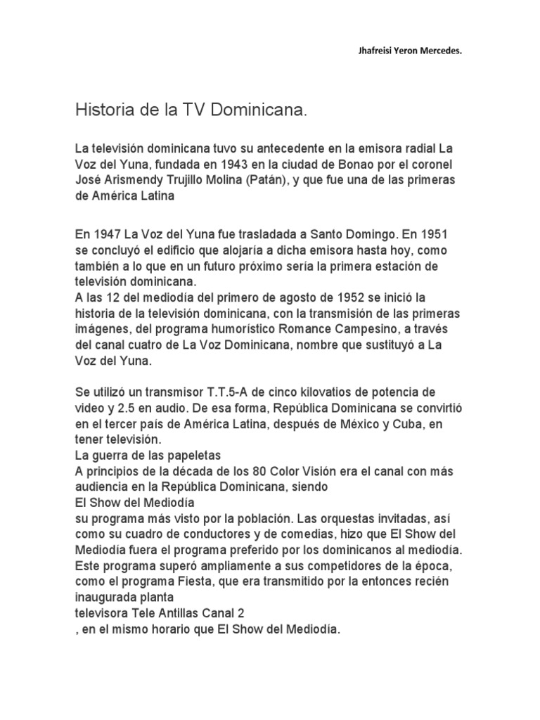 Historia de La TV Dominicana | PDF | Televisión | Circuito cerrado de ...