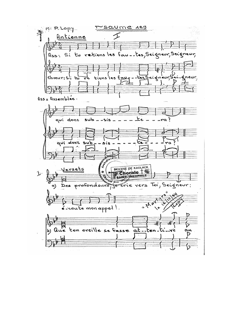 Psaume 129 (Si Tu Retiens Les Fautes) (P.lopy) | PDF