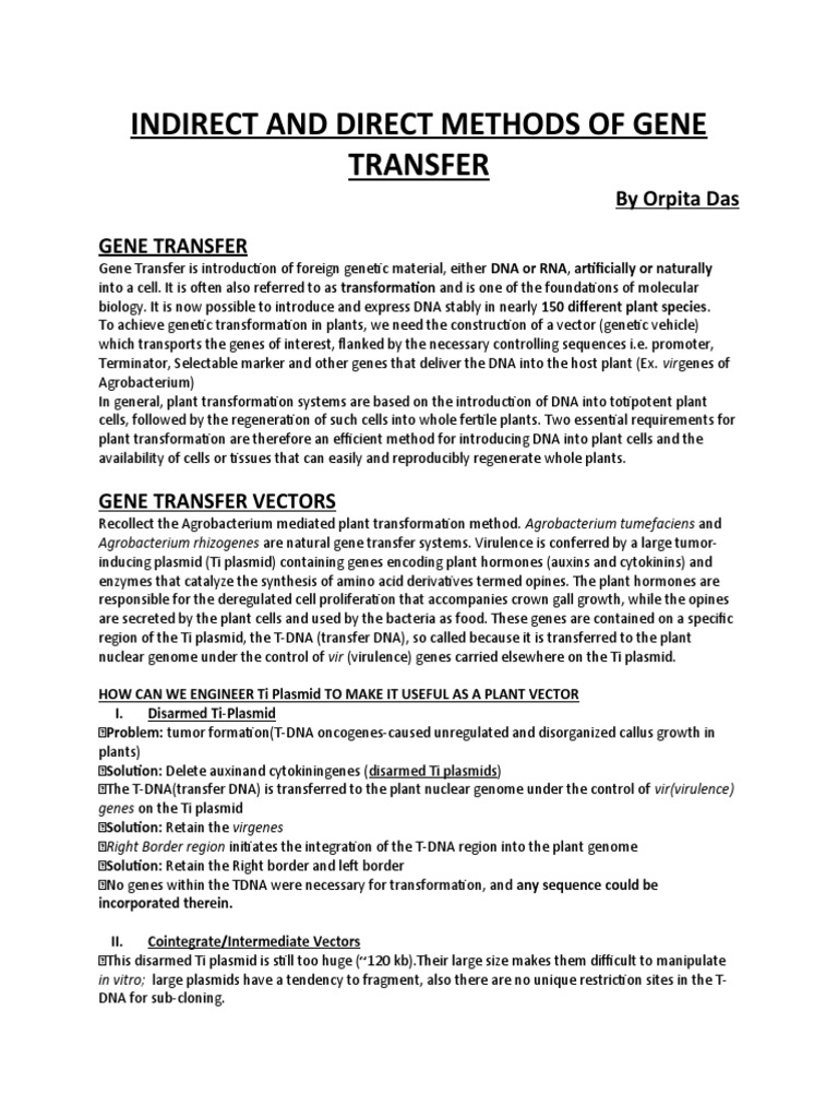 Indirect and Direct Methods of Gene Transfer | PDF | Transformation ...