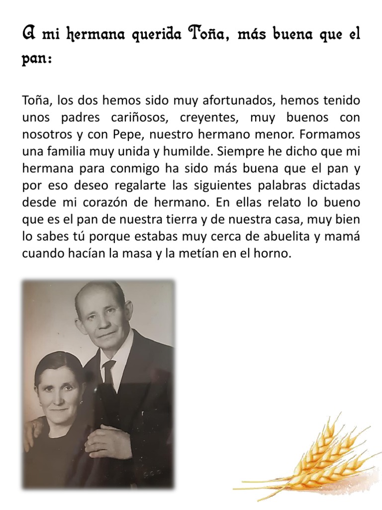 Para Mi Querida Hermana Toña | PDF | Panes | Trigo