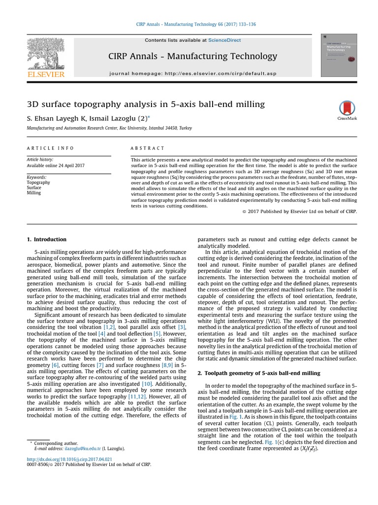 3D Surface Topography Analysis in 5-Axis Ball-End Milling | PDF ...