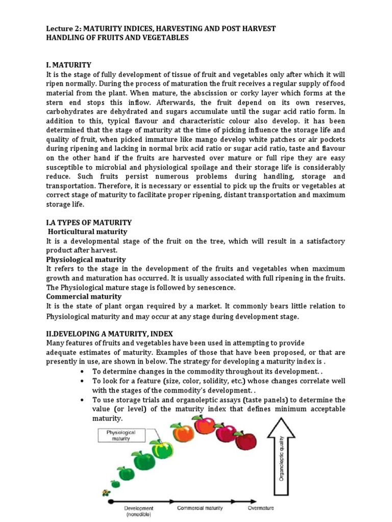 Lecture 2: Maturity Indices, Harvesting and Post Harvest Handling of ...