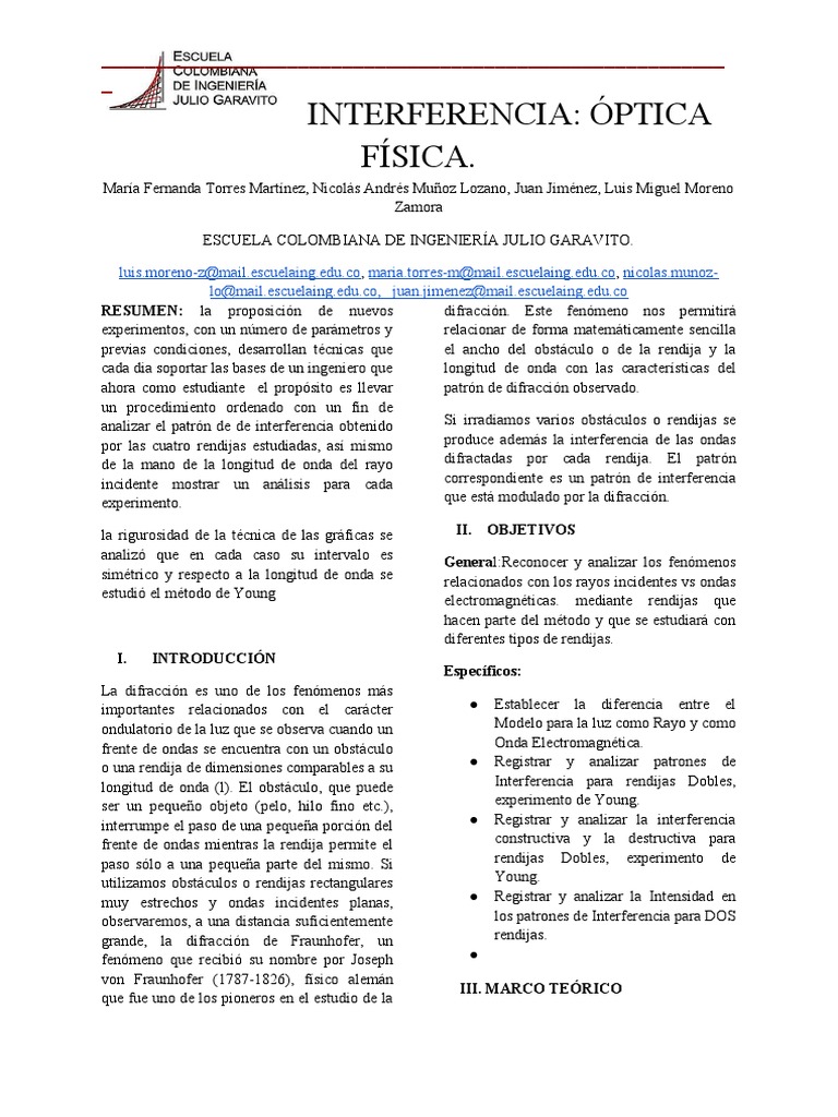 Interferencia - Optica Física | PDF | Difracción | Olas