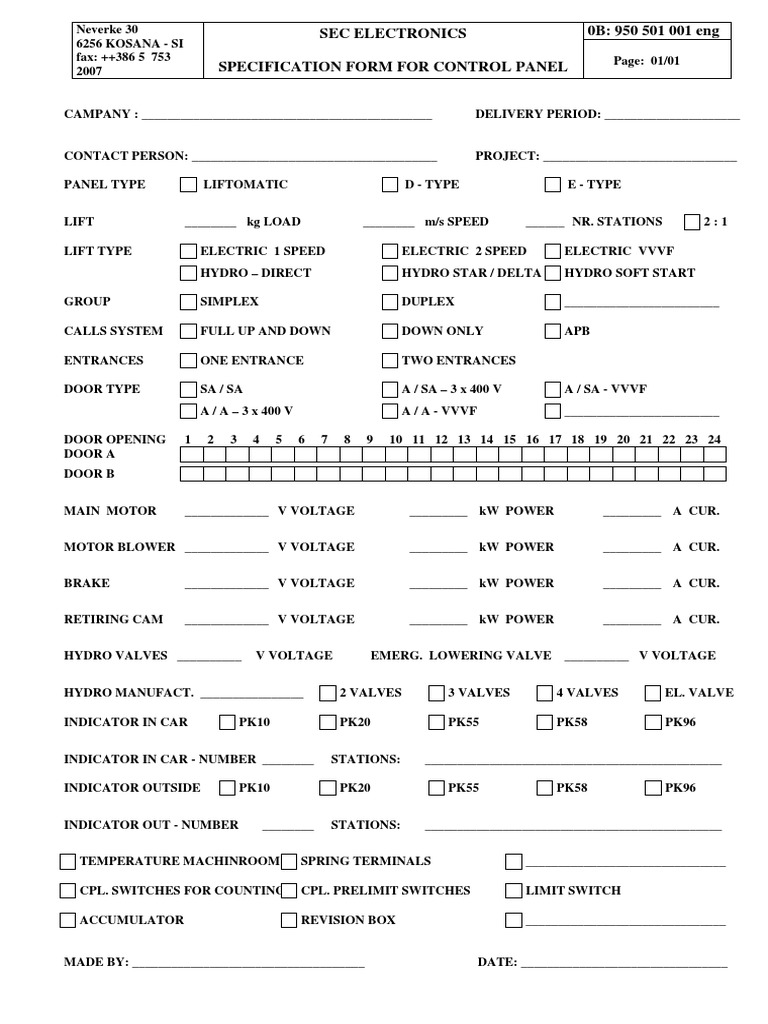 Obrazac Za Narucivanje Upravljacke Jedinice-Eng | PDF | Switch | Elevator