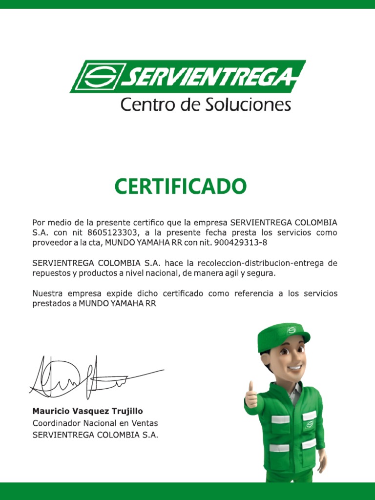 Certificado Servientrega | PDF