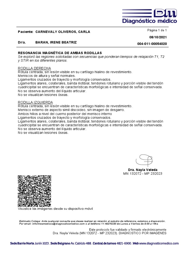 Informe Resonancia de Rodilla | PDF