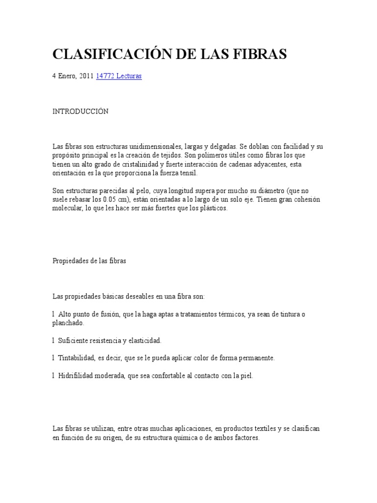 Clasificación de Las Fibras | Descargar gratis PDF | Fibra sintética | Seda