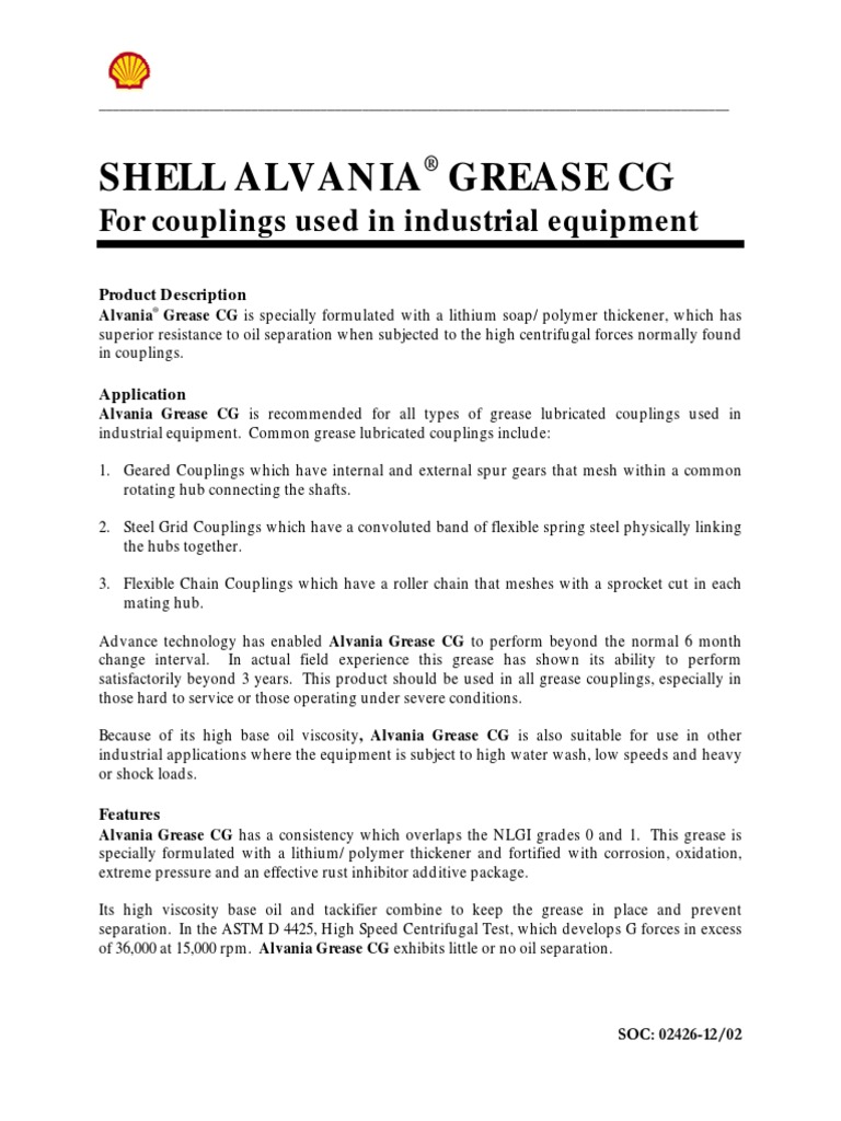 Shell Alvania Grease CG: For Couplings Used in Industrial Equipment ...