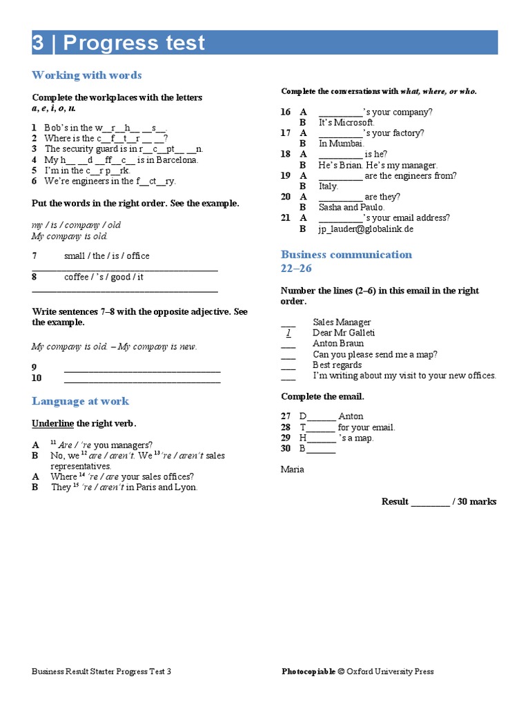 Starter Progress Test Unit 3 | PDF | Human Communication | Linguistics