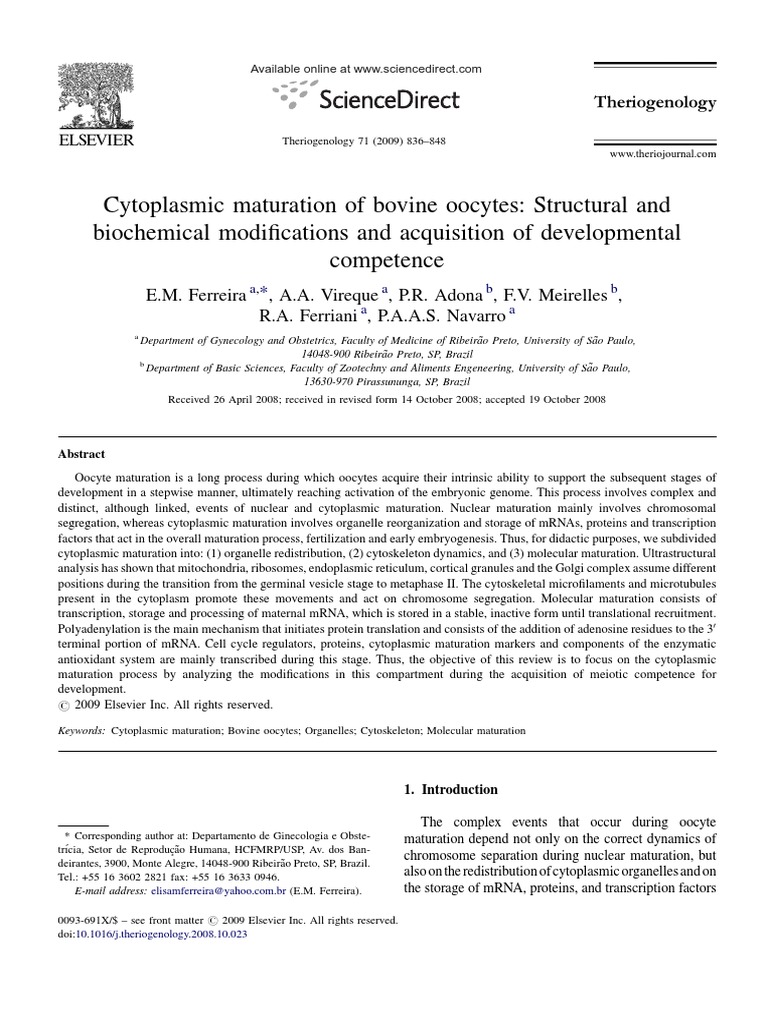 Ferreira Et Al. 2009 - Cytoplasmic Maturation of Bovine Oocyte | PDF ...