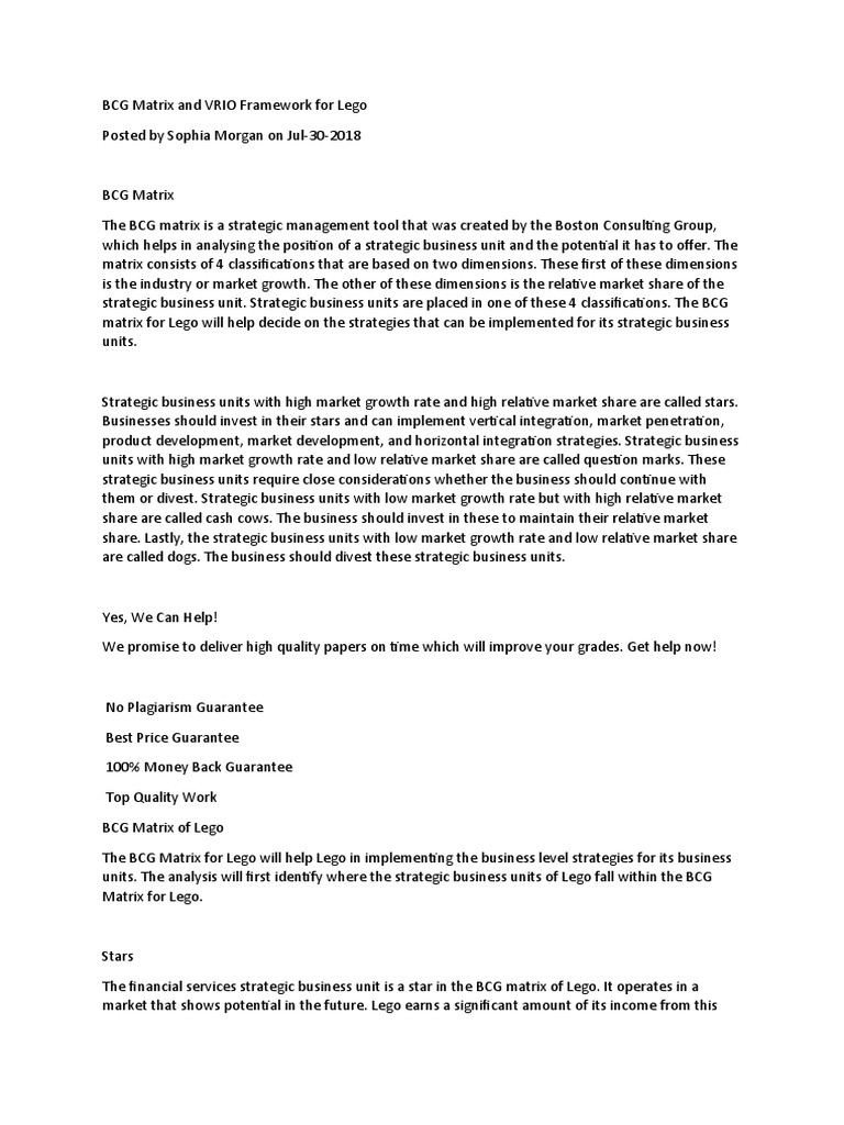 Lego BCG Matrix and VRIO Analysis | PDF | Business Process | Business ...