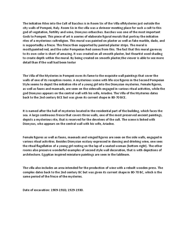 The Initiation Rites Into The Cult of Bacchus Is in Room Six of The ...