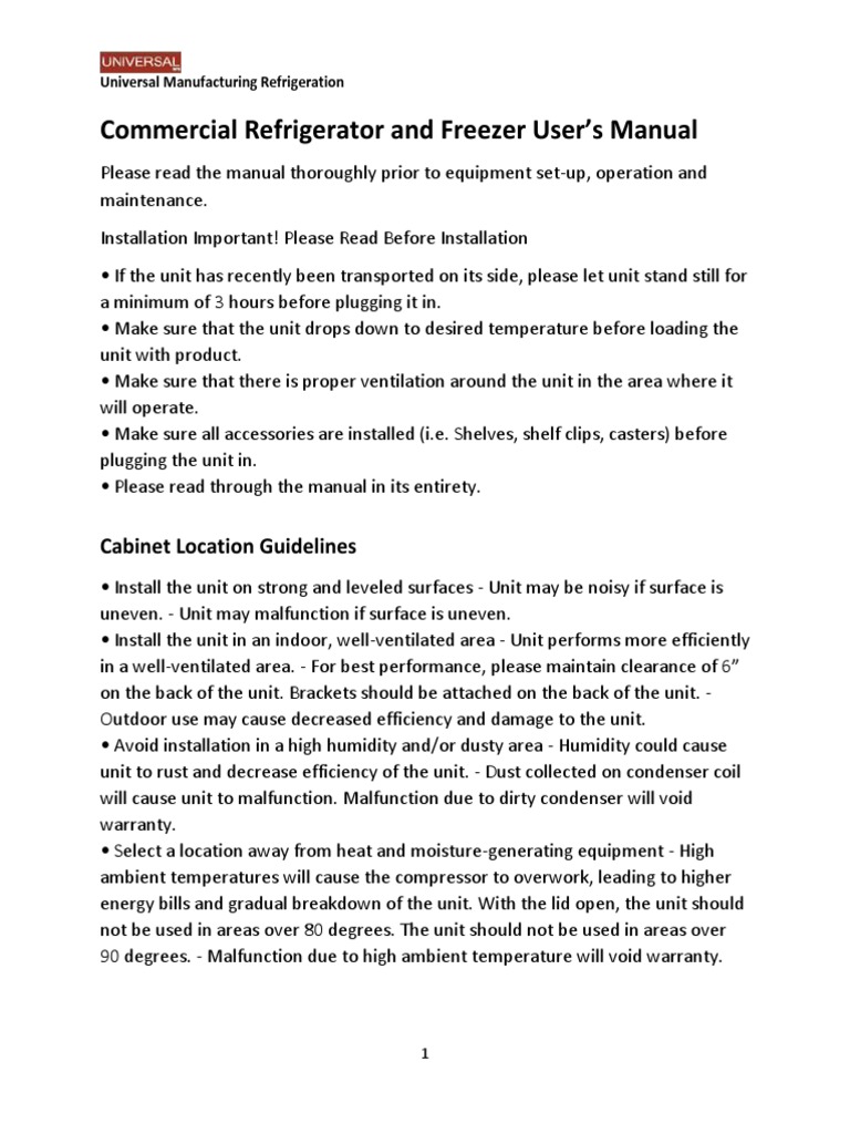 A Comprehensive User Manual for Commercial Refrigerators and Freezers ...
