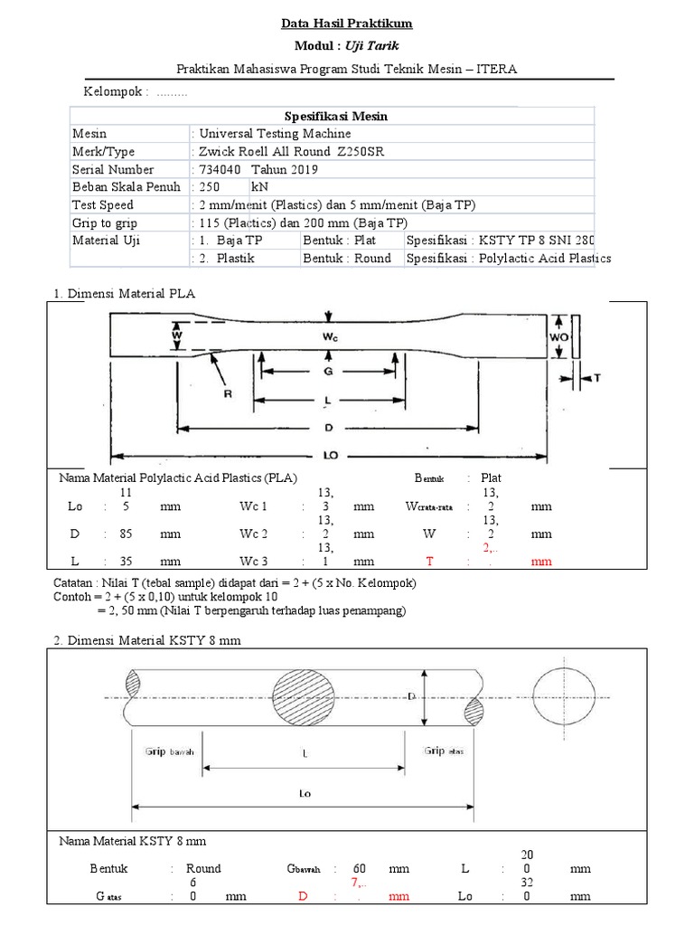 Data - Uji Tarik | PDF