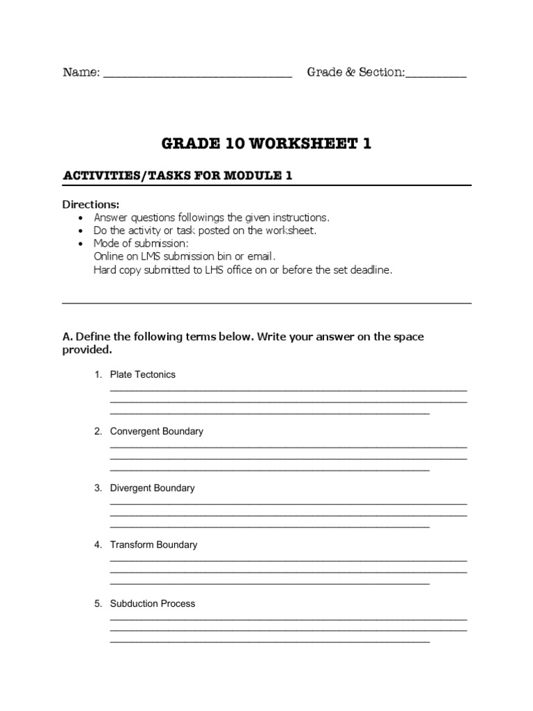 SCIENCE G10 - Worksheet 1 | PDF | Volcano | Earthquakes