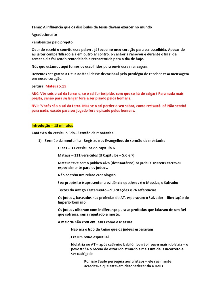 MATEUS 5 13-16 - A Influência Que Os Discípulos de Jesus Devem Exercer ...