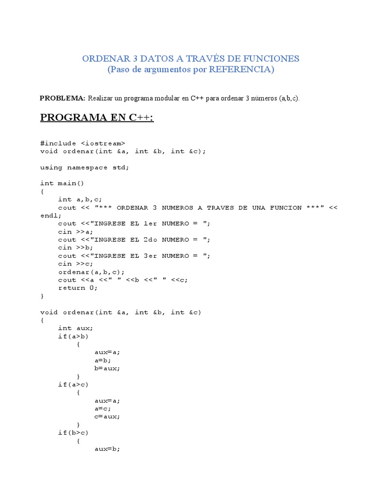 Ordenar 3 Números en C++ | PDF