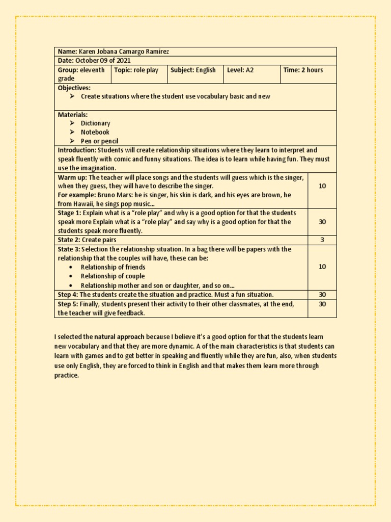 Lesson Plan Natural Approach | PDF