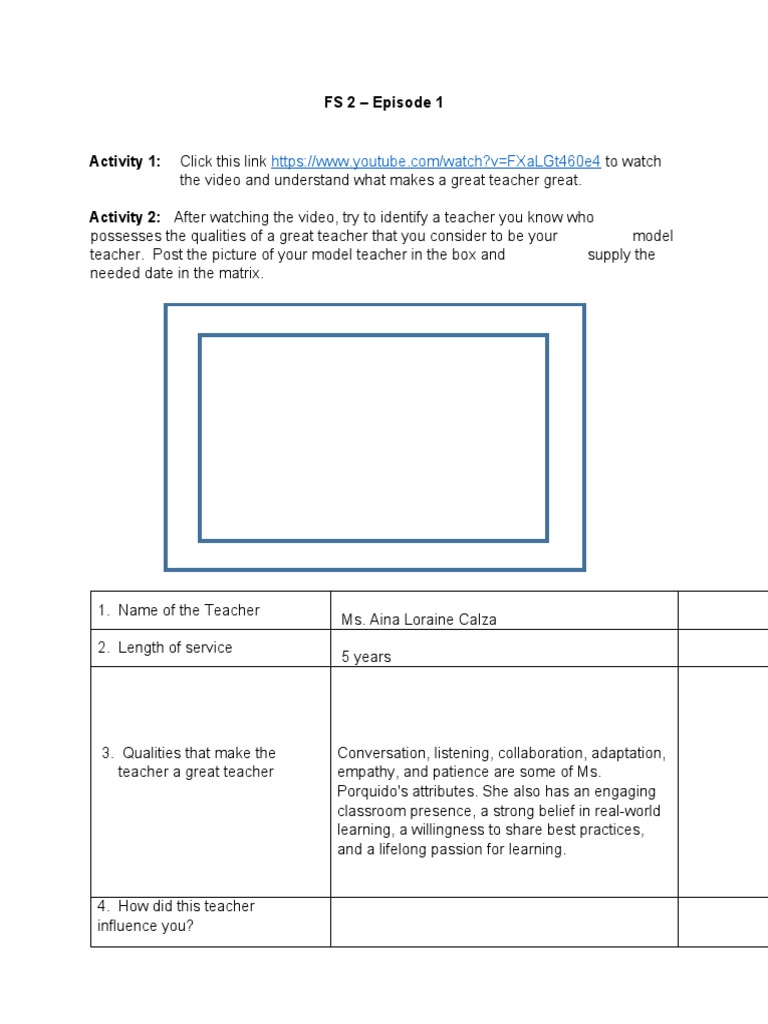 FS 2 - Episode 1 | Download Free PDF | Teachers | Learning