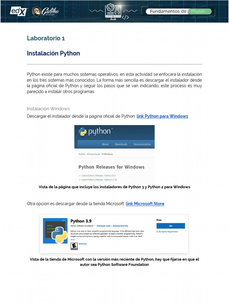 Lab 1 - Instalación y Primeros Pasos Con Python | PDF | Python (lenguaje de programación ...
