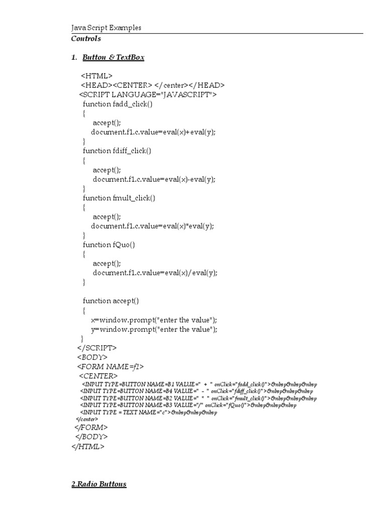 Java Script Examples | PDF | Java Script | Html Element Java Script Examples | PDF | Java Script | Html Element