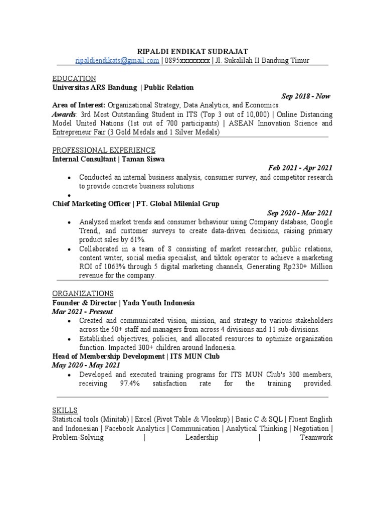 Contoh CV Ats Friendly | PDF | Analytics | Marketing