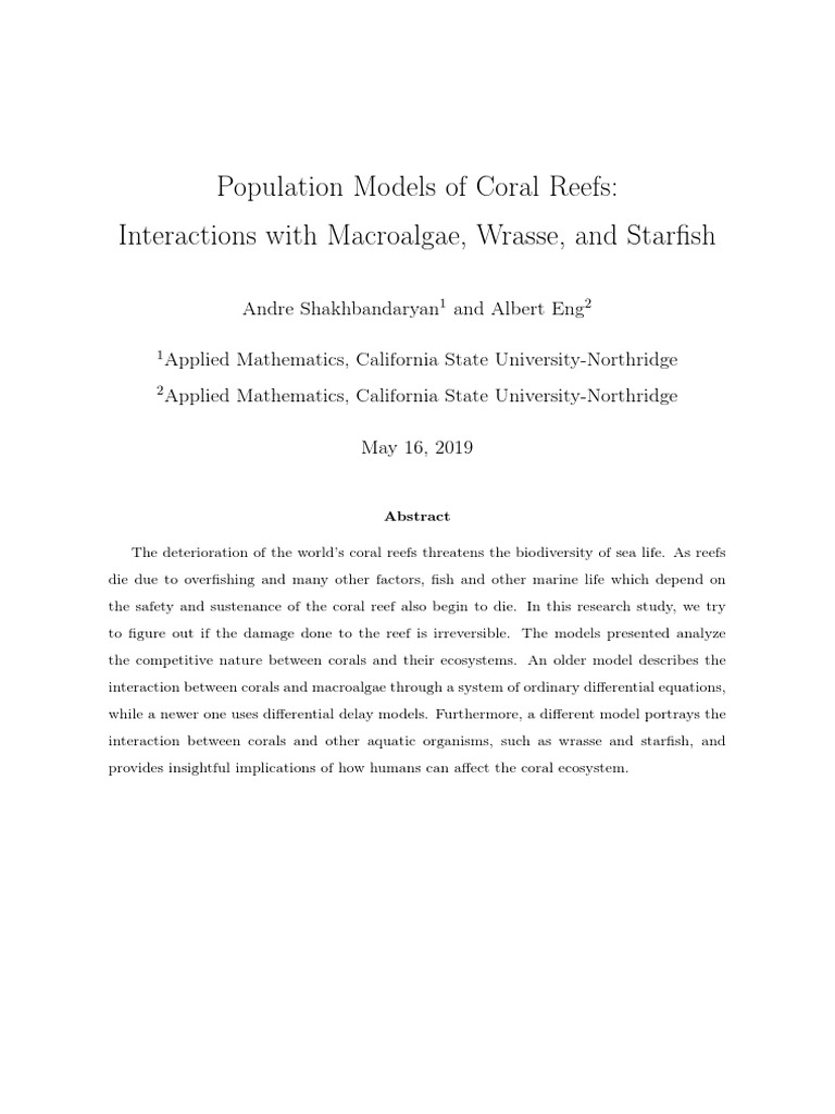 Coral Reefs Population Models | PDF | Coral Reef | Stability Theory