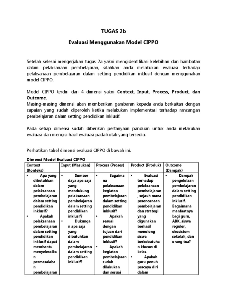 Lembar Kerja Tugas 2b. Evaluasi Dengan Model CIPPO | PDF | Karier ...