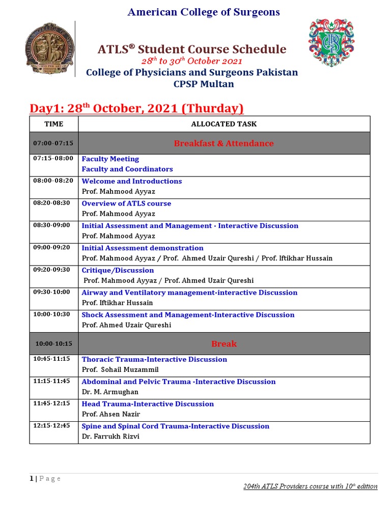 204 ATLS Multan Schedule | PDF | Health Sciences | Health Care