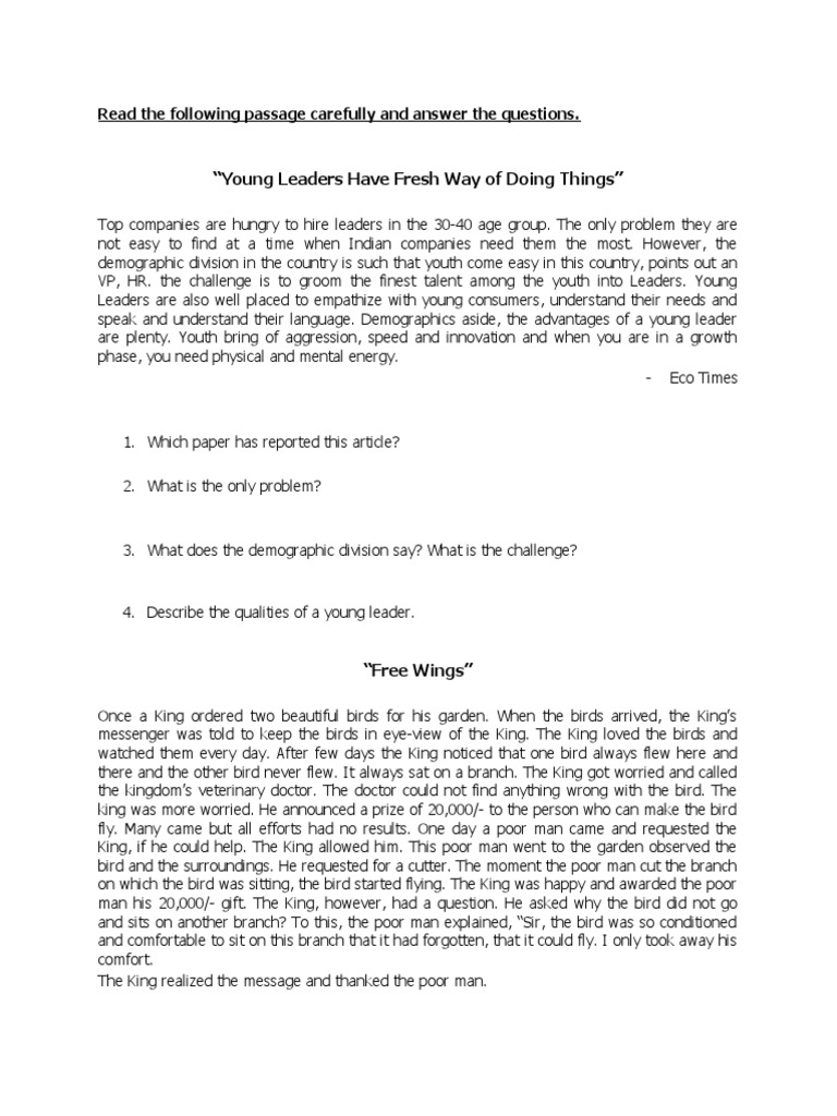 Reading Comprehension Test Paper 1 | PDF