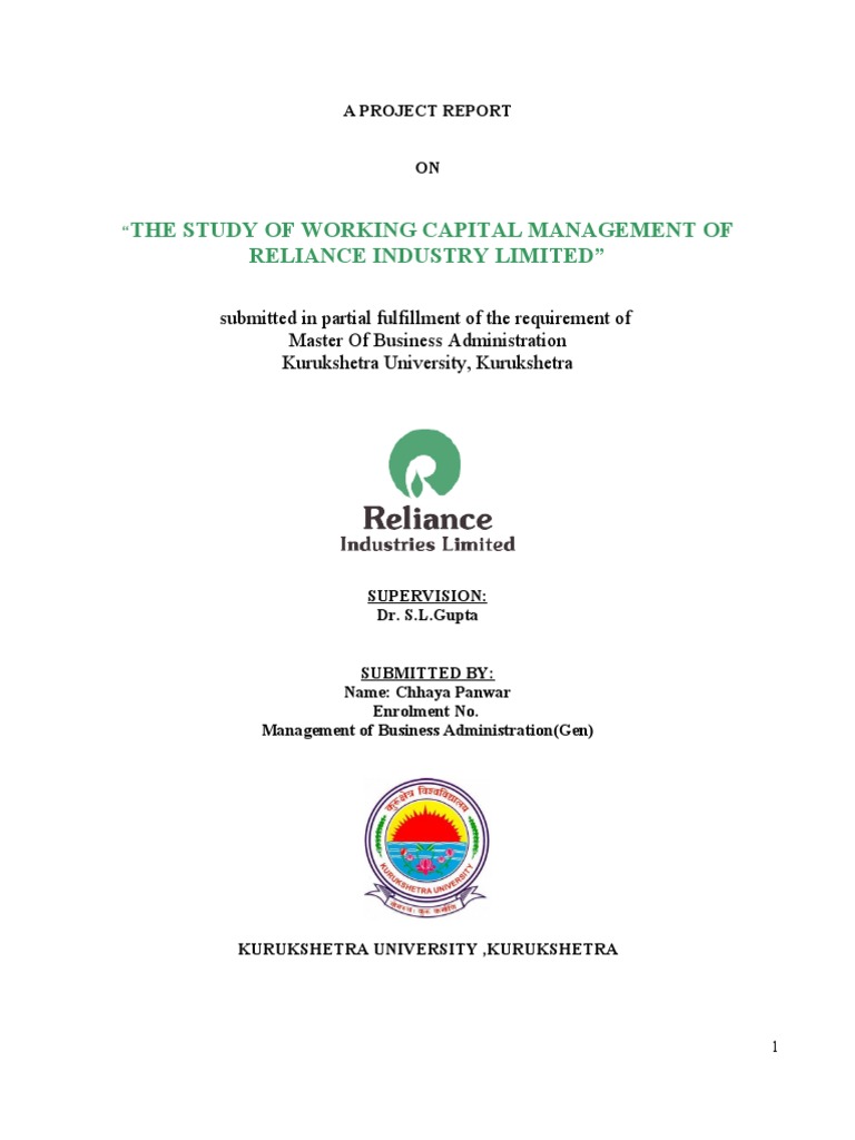 Working Capital Management of Reliance | PDF | Credit | Finance & Money ...