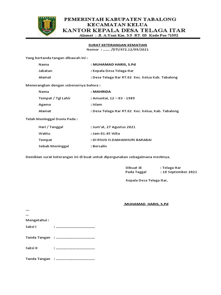Surat Keterangan Kematian | PDF