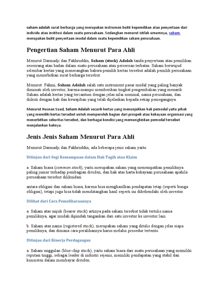 Panduan Dasar Saham untuk Investor | PDF | Bisnis