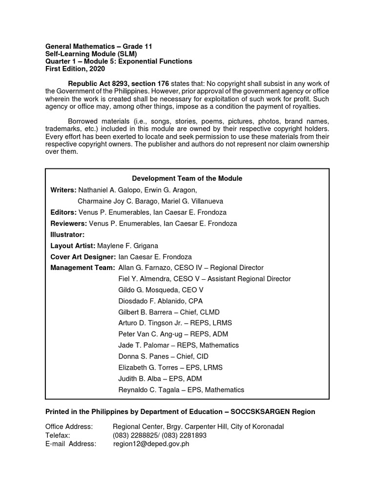 GENERAL MATHEMATICS M11GM Q1Module5 | PDF | Exponential Function ...
