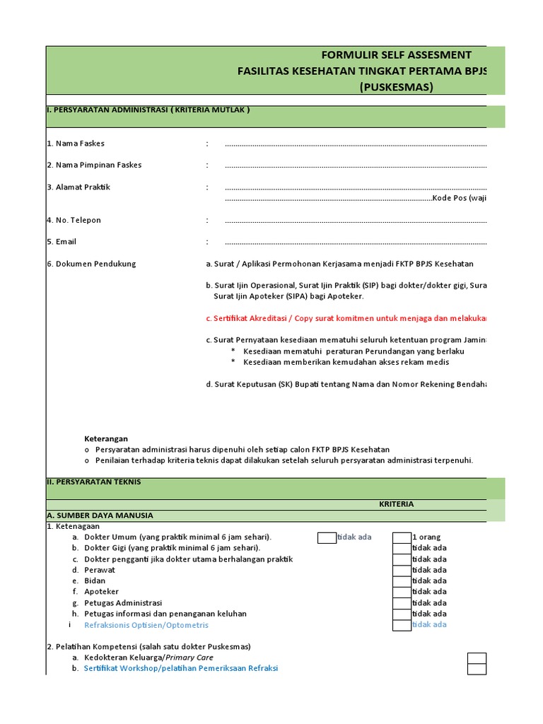 Self Assesment Puskesmas | PDF
