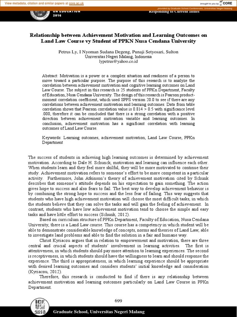 Relationship Between Achievement Motivation and Learning Outcomes On Land Law Course Vy Student ...