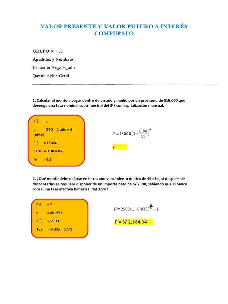 Valor Presente y Valor Futuro A Interés Compuesto | PDF