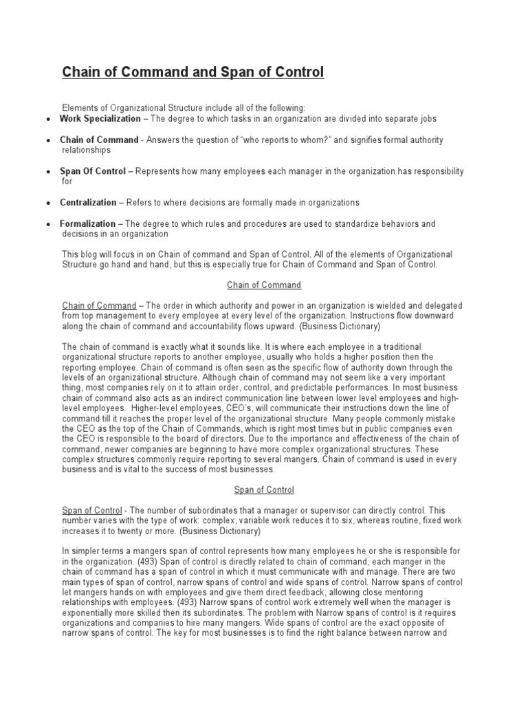 Chain of Command and Span of Control | PDF | Organizational Structure | Hierarchy