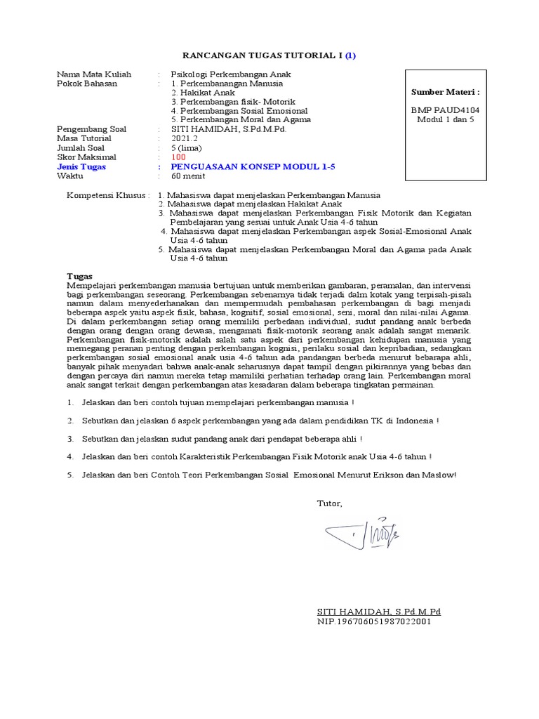 TUGAS KE I Psi Perkembangan Anak | PDF | Sains & Matematika