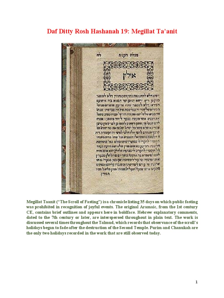 Daf Ditty Rosh Hashanah 19: Megillat Ta'anit | PDF | Jewish Holidays ...