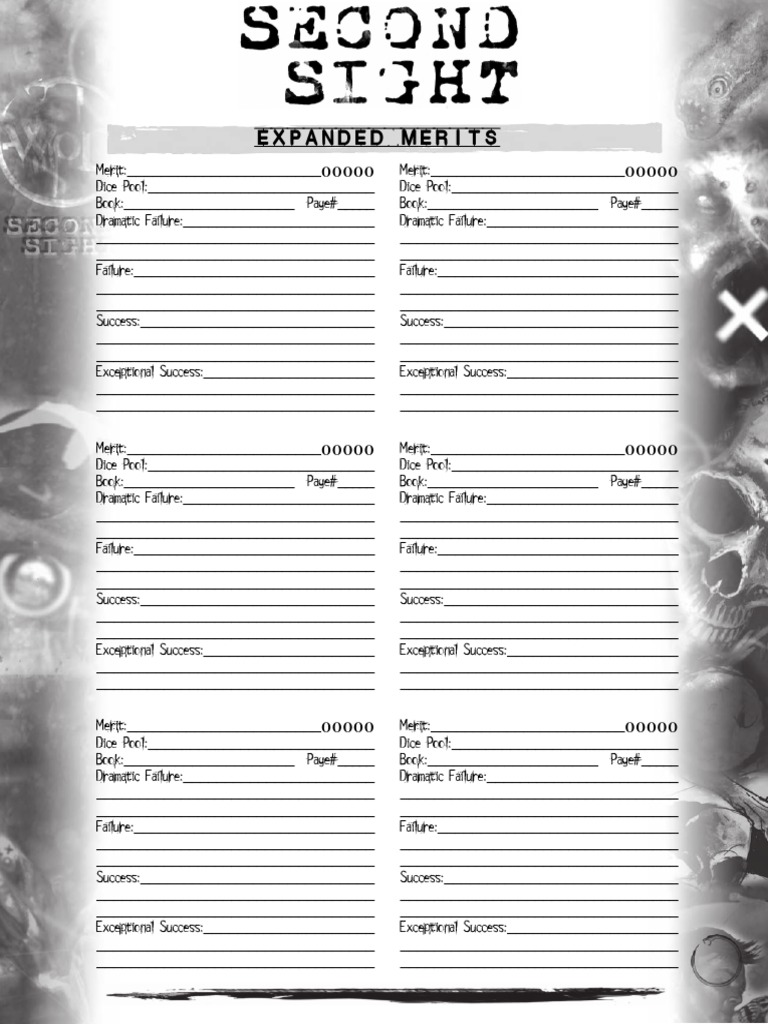 NWoD ExpandedMeritsSheet SecondSight Cultist Editable | PDF | Tabletop ...