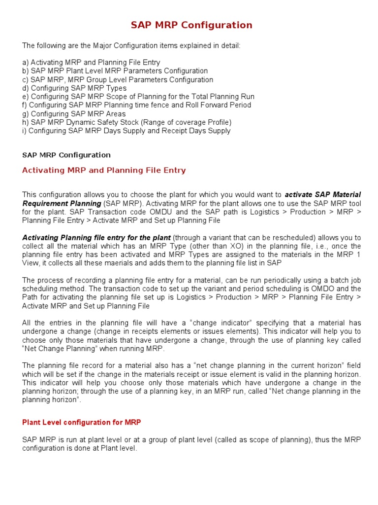 Sap MRP Config | PDF | Business | Computing And Information Technology