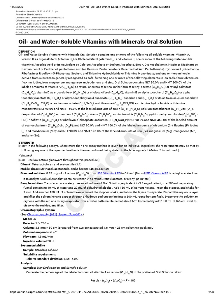 USP-NF Oil - and Water-Soluble Vitamins With Minerals Oral Solution ...